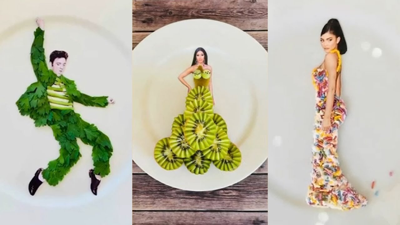 TikTok artist Ruby Perman creates red carpet fashions out of food - YouTube