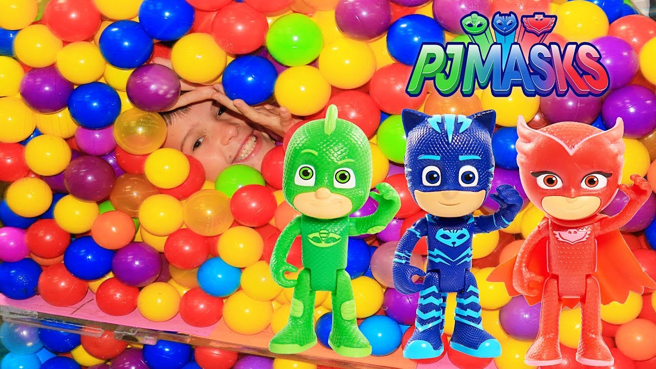 PJ Masks Hide N Seek BALL PIT! GIANT Ball Pit Help Find Owlette Gekko ...