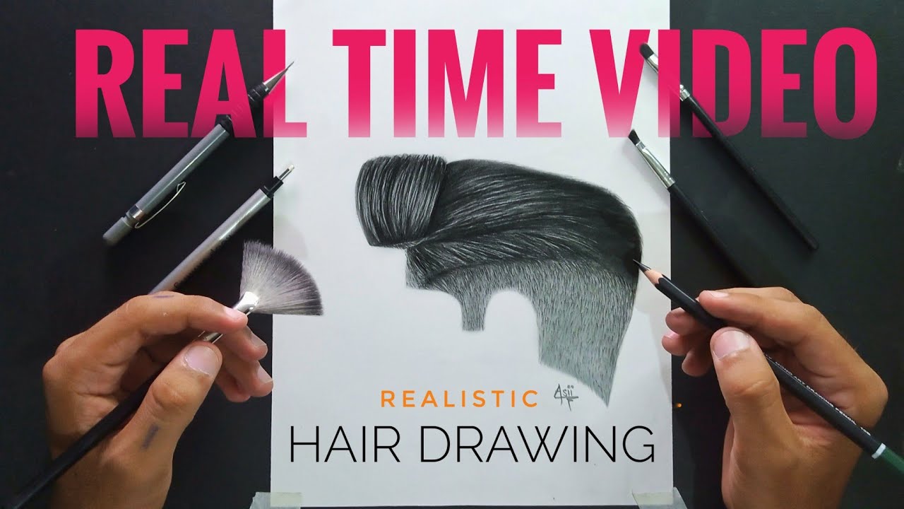 how to draw hair real time video | hair drawing tutorial for beginners ...