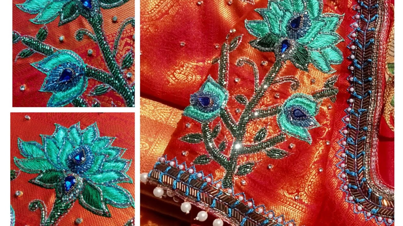 1000-1500 range 🌺 aari blouse Lotus design/Aari Flower design/clip ...