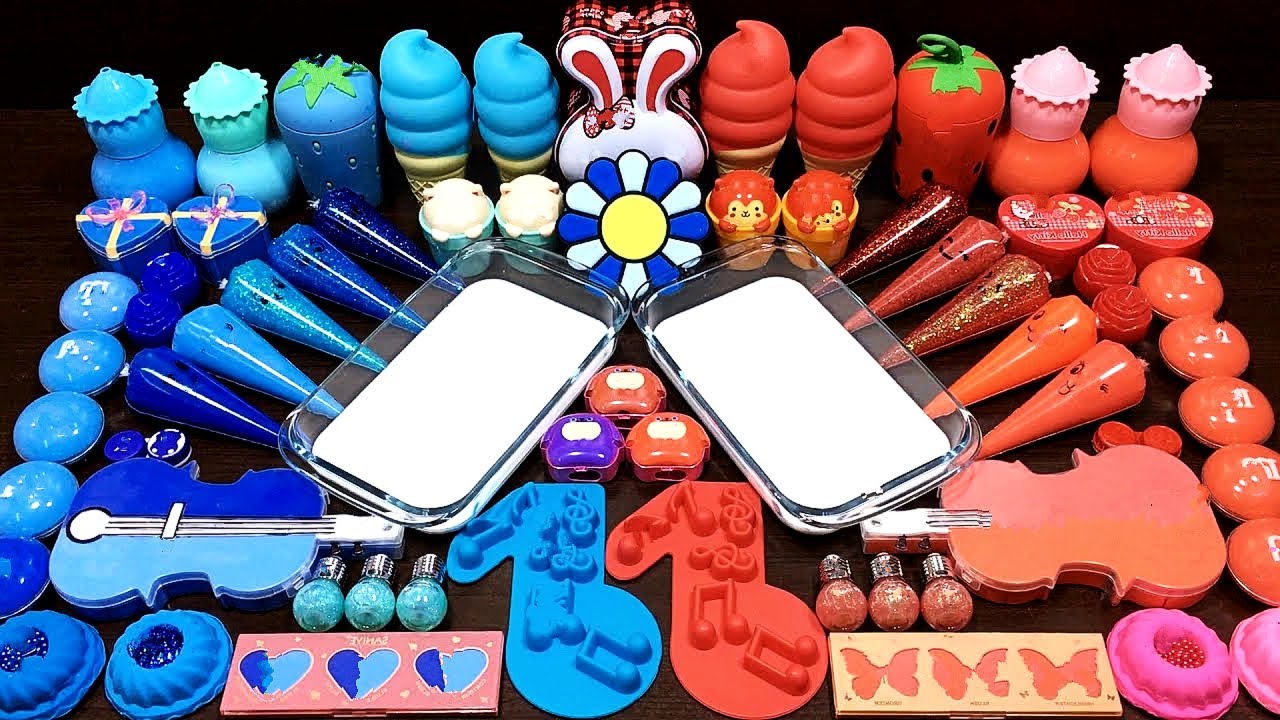 Red VS Blue Slime Mixing with Random shiny things into slime #Slime # ...