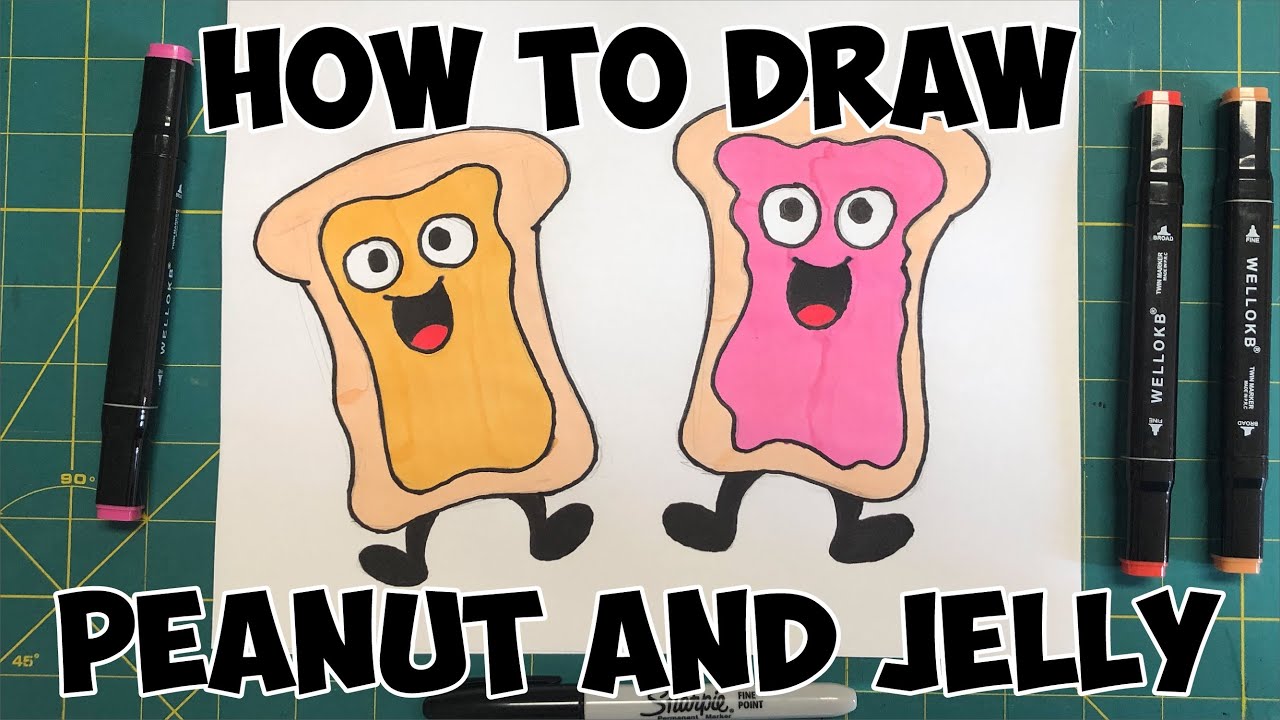 How to draw cartoon peanut butter and jelly - YouTube