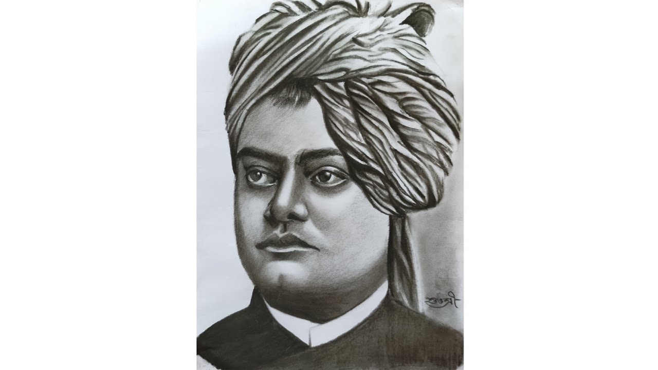 Swami Vivekananda Portrait Drawing with Charcoal Pencil | Pencil ...