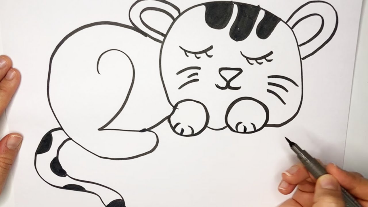 Sleeping Cat Drawing - How to Draw - YouTube