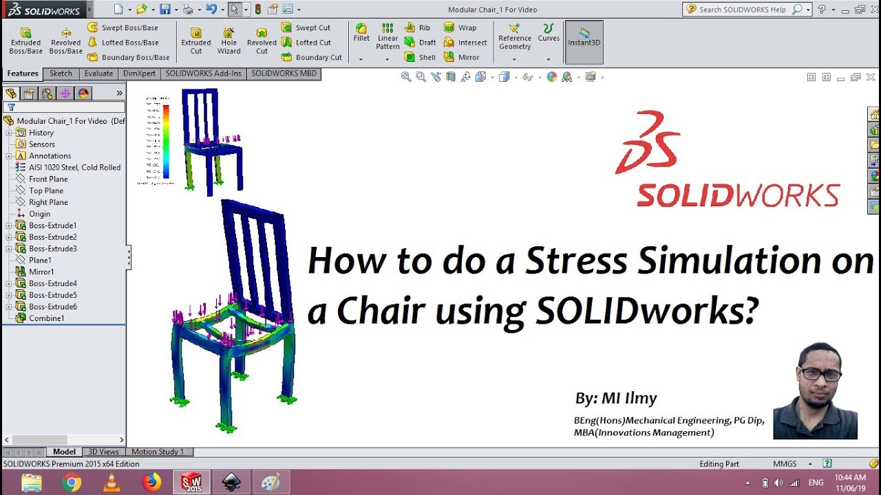 How to do a stress simulation on a chair using SOLIDworks - YouTube