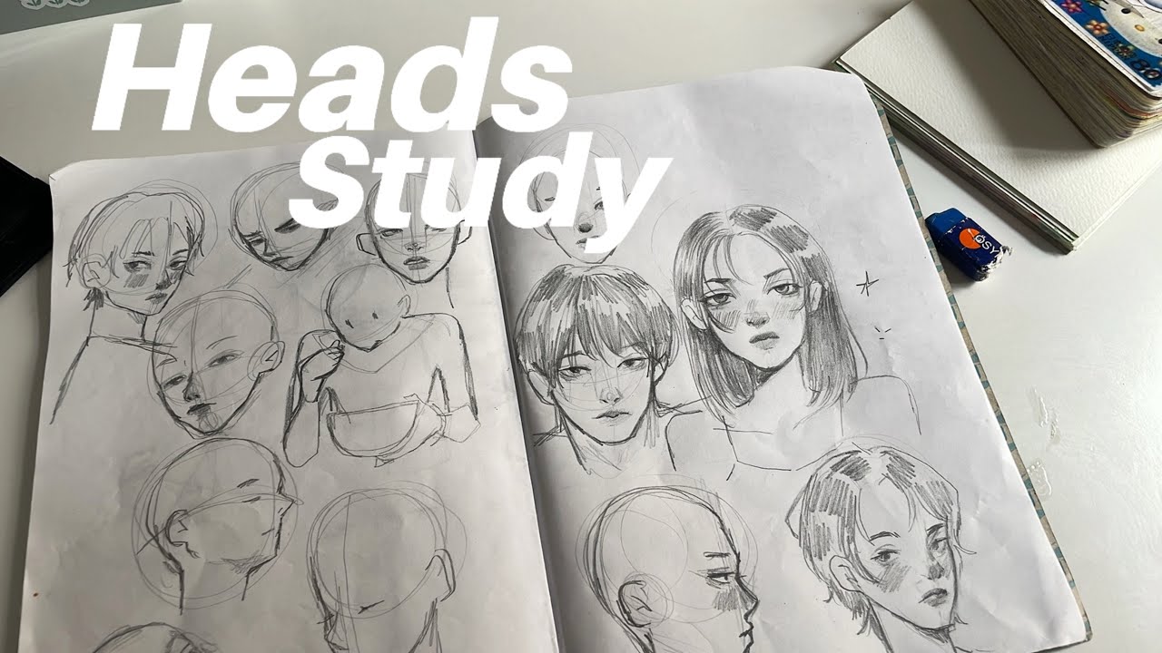 Heads study ,How I draw heads from different angles, tutorial, chill ...