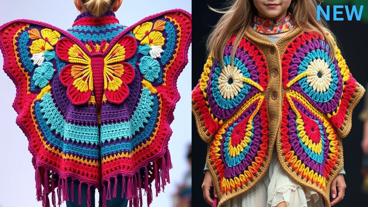 CROCHET KID'S PONCHOS WITH BUTTERFLY MOTIFS/CUTE GIRLS PONCHOS#crochet# ...