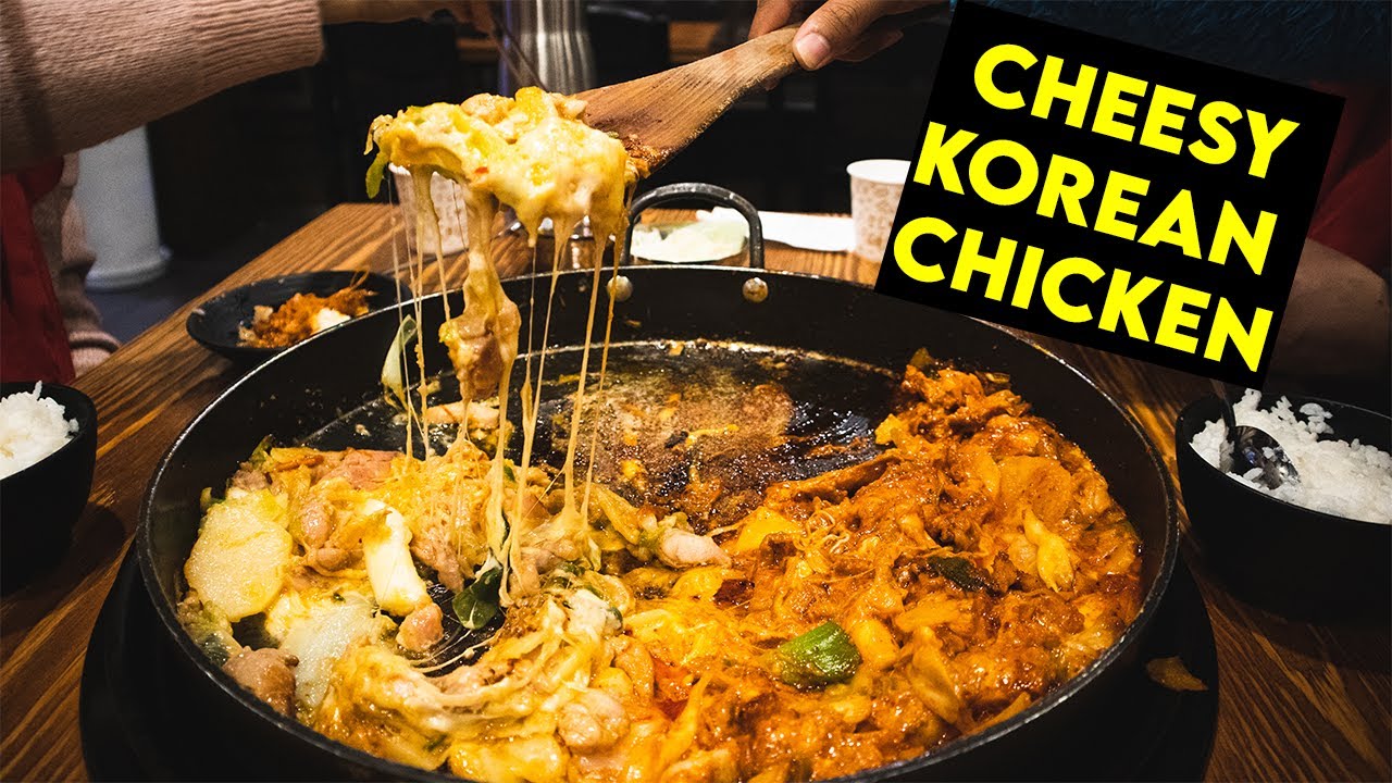 Trying Korean Street Food and Cheesy Korean Chicken for Dinner in ...