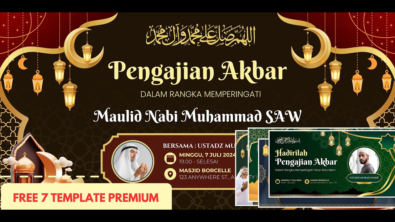 DESAIN PREMIUM BANNER & SPANDUK MAULID NABI MUHAMMAD 1446 H || FREE ...
