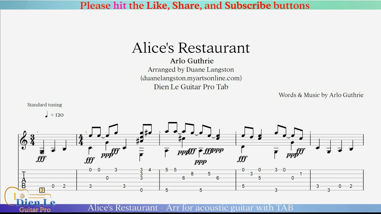 Alice's Restaurant - Arr for acoustic guitar with TAB - YouTube
