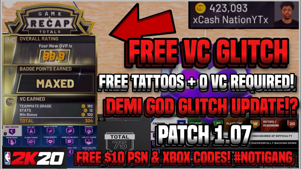 *NEW!!!* NBA 2K20 FREE VC GLITCH! *UNLIMITED* FREE TATTOOS! 1.07! (PS4 ...
