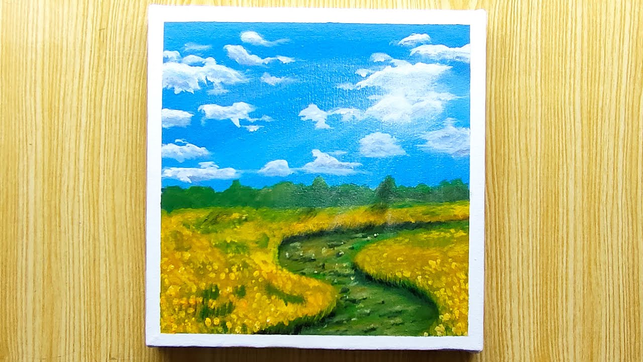 yellow flower field acrylic painting / Painting Yellow Flower Field ...
