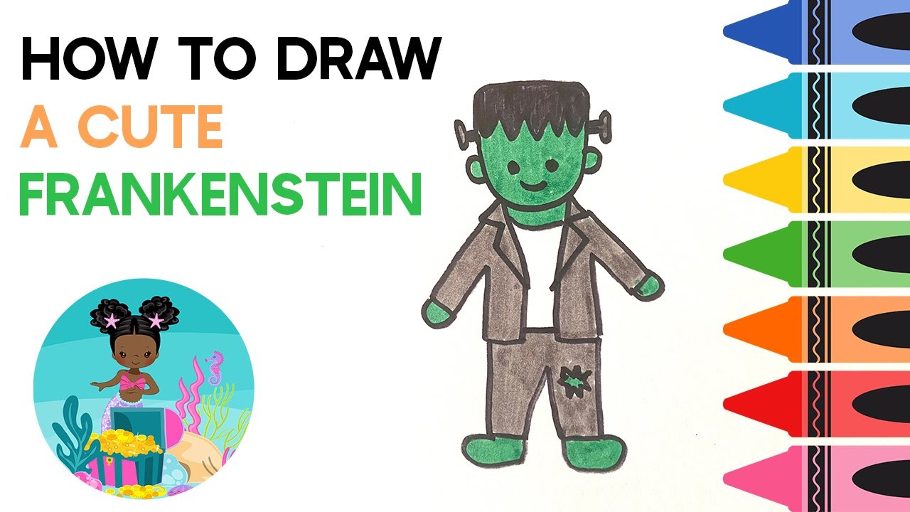 How to draw a cute Frankenstein for Halloween | Easy step by step ...