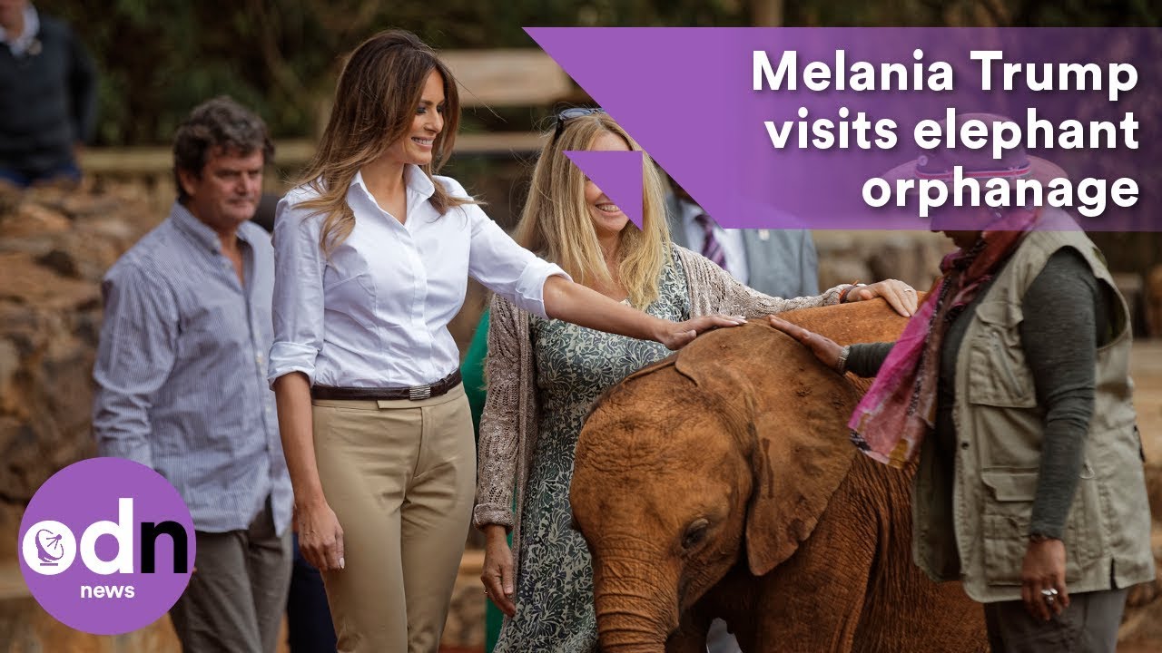 Melania Trump feeds baby elephants on visit to Kenya - YouTube