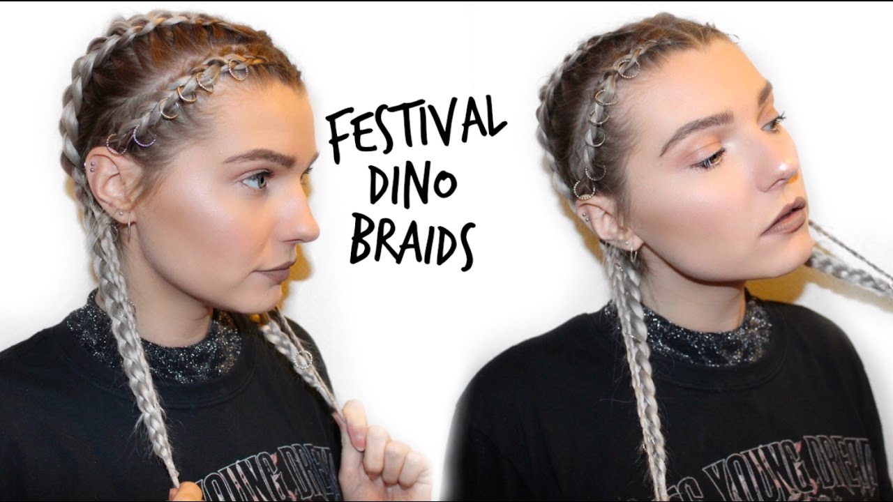 Music Festival Hairstyle Dino Braids + Hair Rings | LoveFings - YouTube