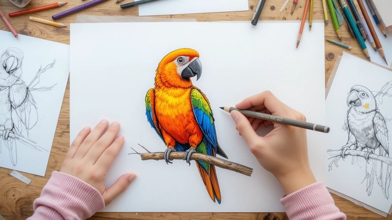 How to Draw a Parrot | Popat Drawing | Drawing Bataiya Acche Acche ...