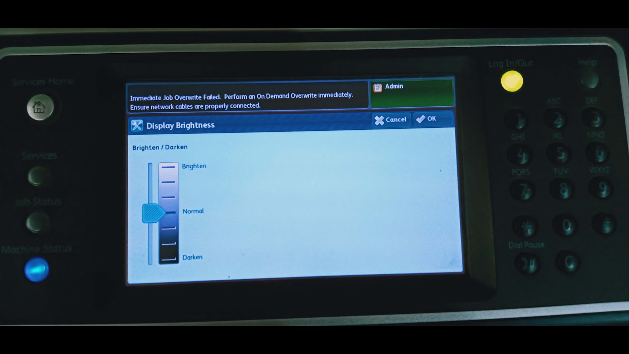 display panel brightness setting xerox 5755/5855 photocopier machine ...