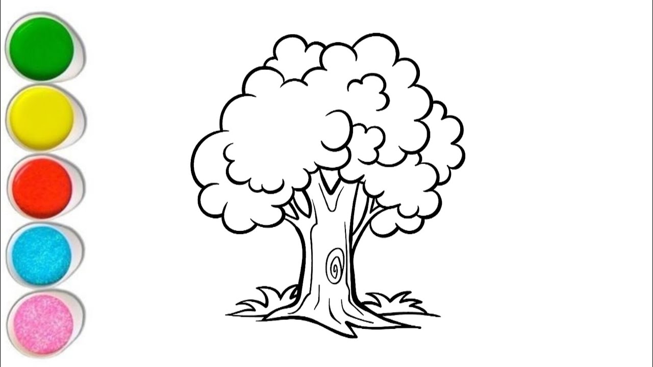 Tree drawing and colouring for kids and toddlers||T for tree drawing ...