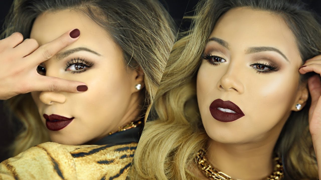 Vampy Dark Red Lip Fall Makeup Tutorial | Glam - YouTube