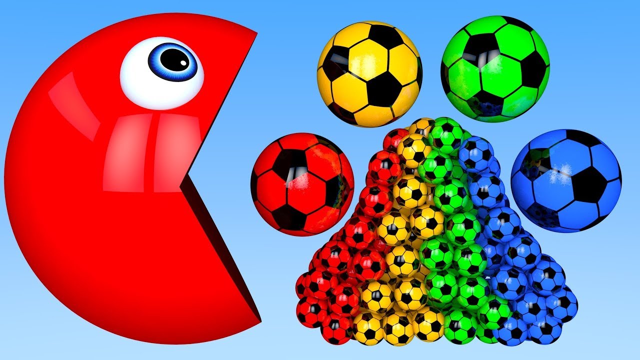 Learn Colors with PACMAN and 3D Soccer Ball Paw shape for Kid Children ...