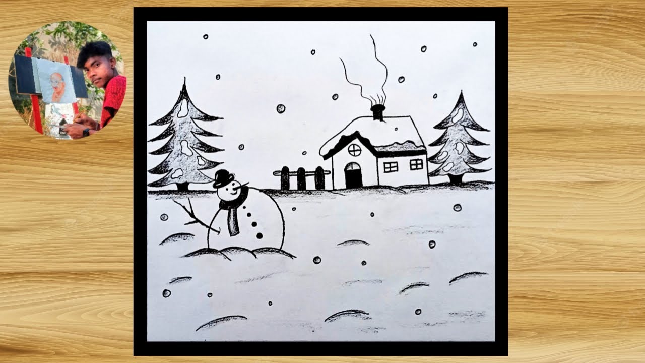 How to draw a winter landscape drawing || winter landscape csenery ...