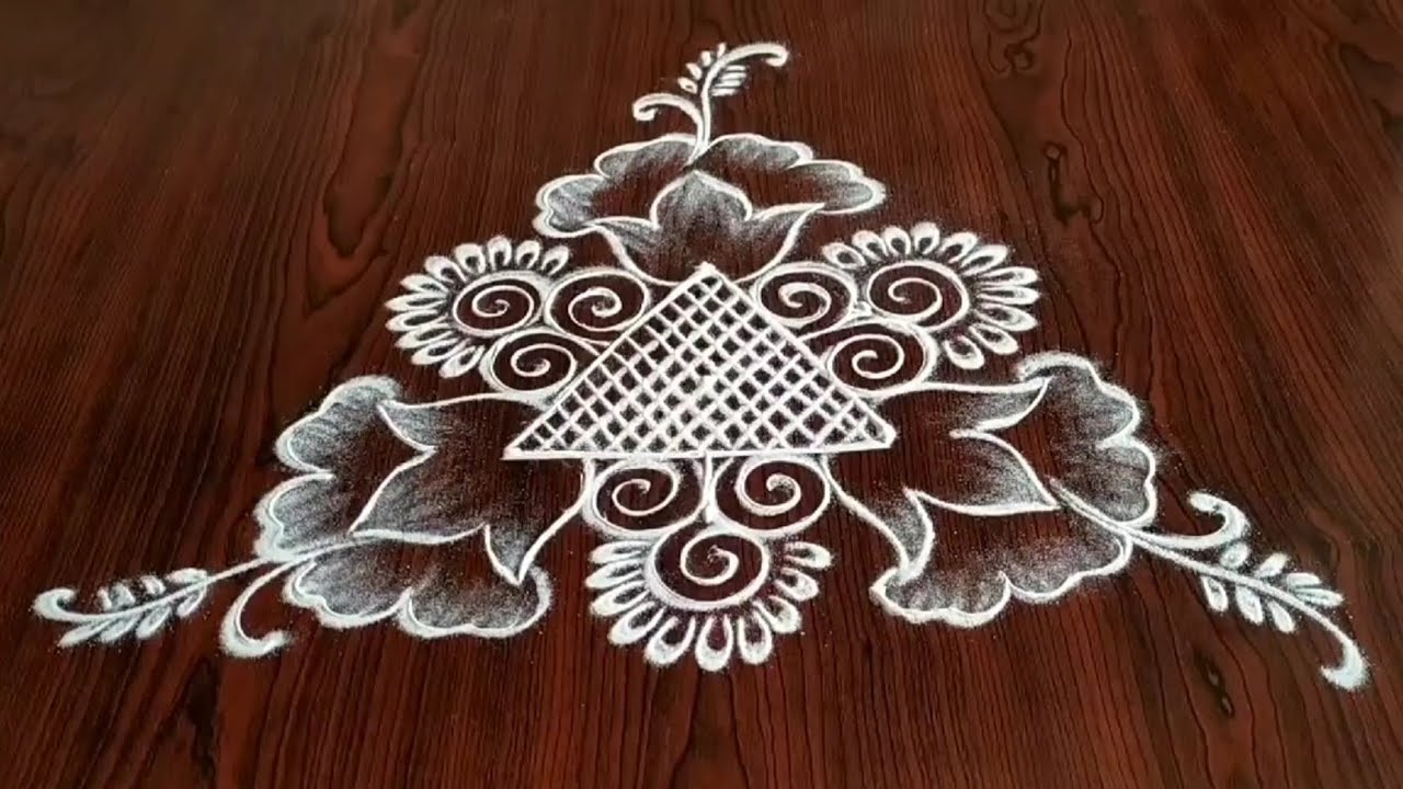 simple easy latest daily kolam only (3) dot's.... - YouTube