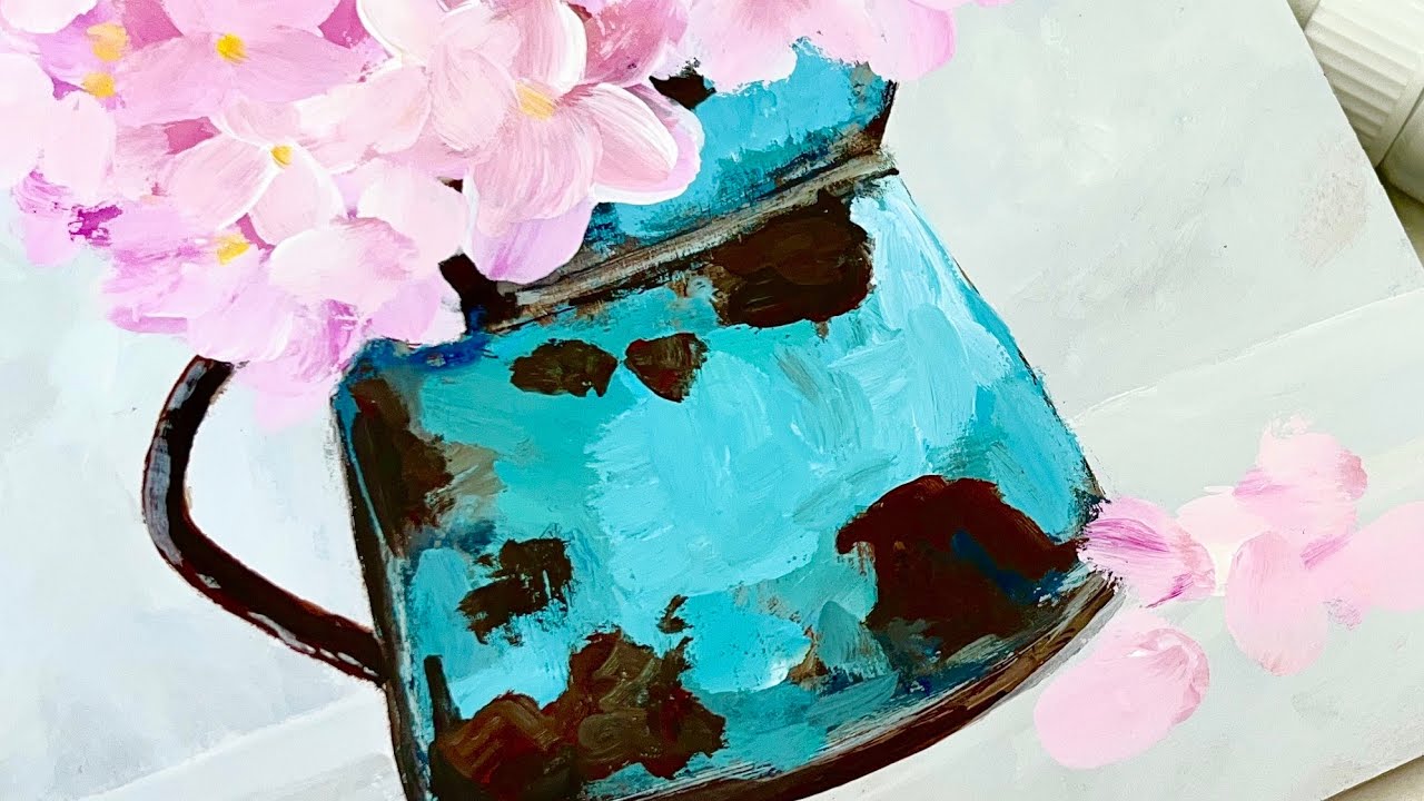 Paint Pink Flowers & Rusty Pitcher 🌸 It's All About Layers - YouTube