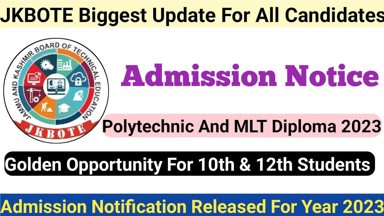 JKBOTE Admission Notification Released For 2023 🔥 Polytechnic And MLT ...