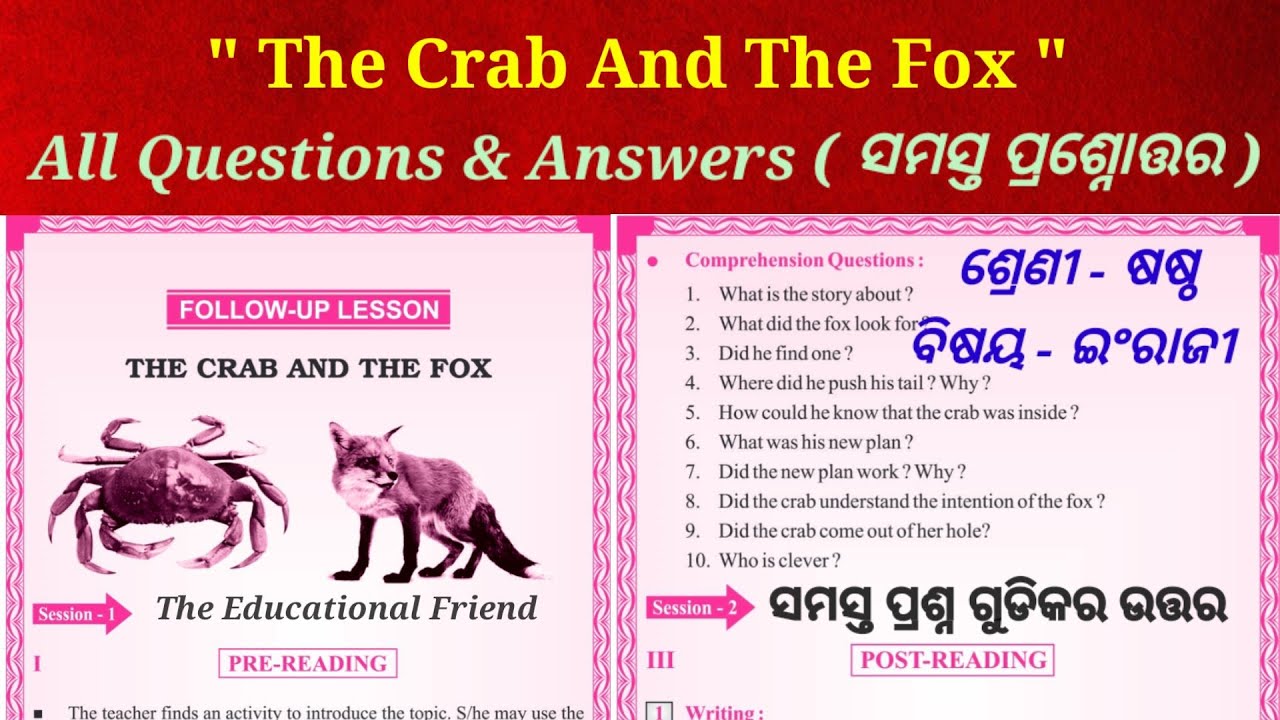 The crab and the fox question answer class 6 English comprehension ...