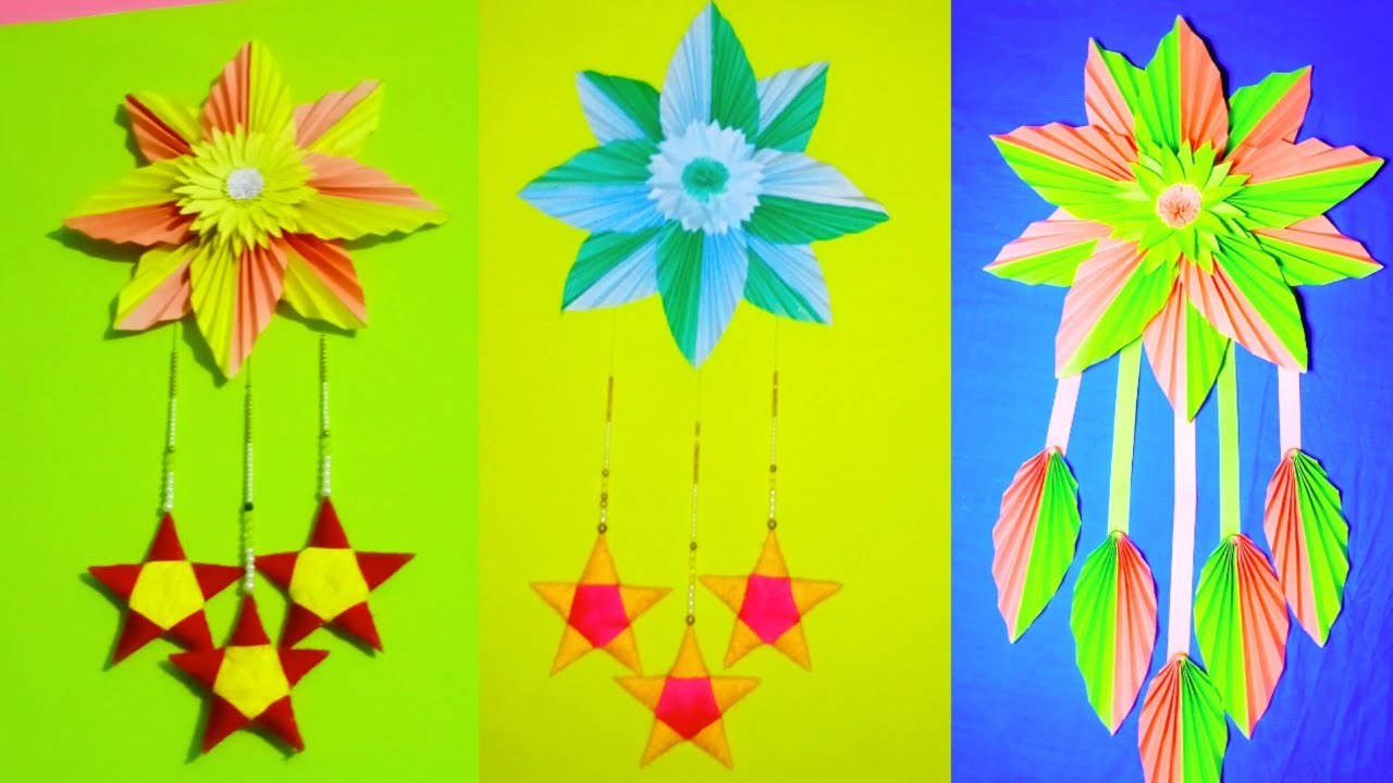 Beautiful wall hanging ideas / home decor diy🪷 কালার পেপার দিয়ে ফুল ...