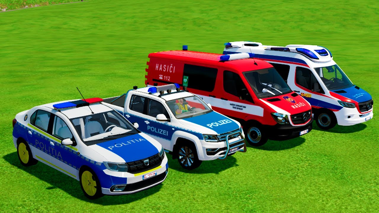 AMBULANCE EMERGENCY and POLICE CARS TRANSPORTING WITH MAN TRUCKS ...