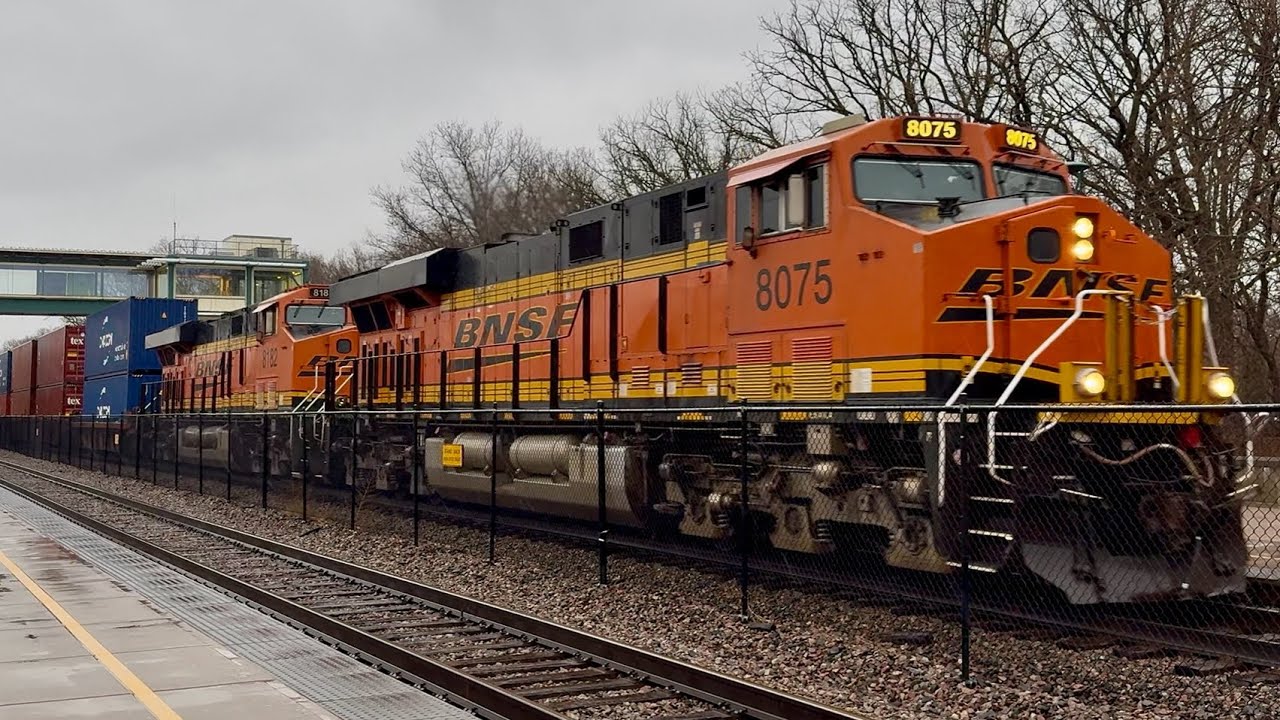 BNSF 8075 Leading Stack Train in the Rain - Staples Subdivision - YouTube