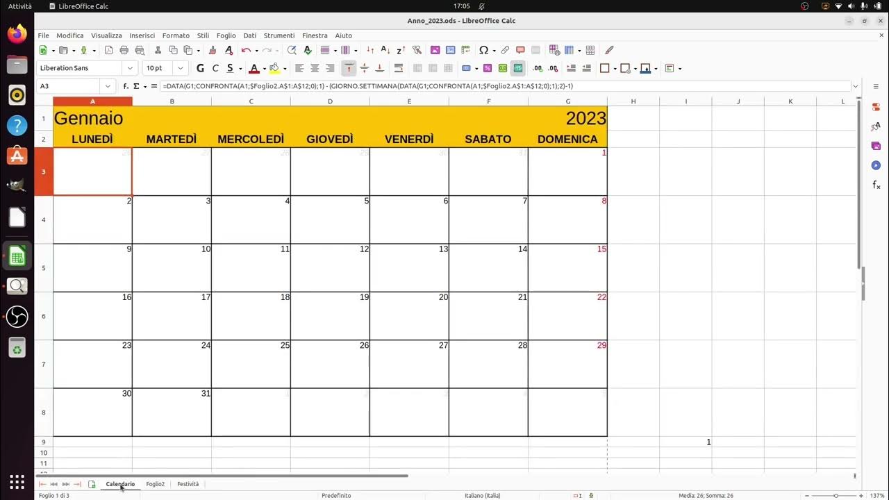 LibreOffice Calc (11bis): creare un calendario - appendice - YouTube