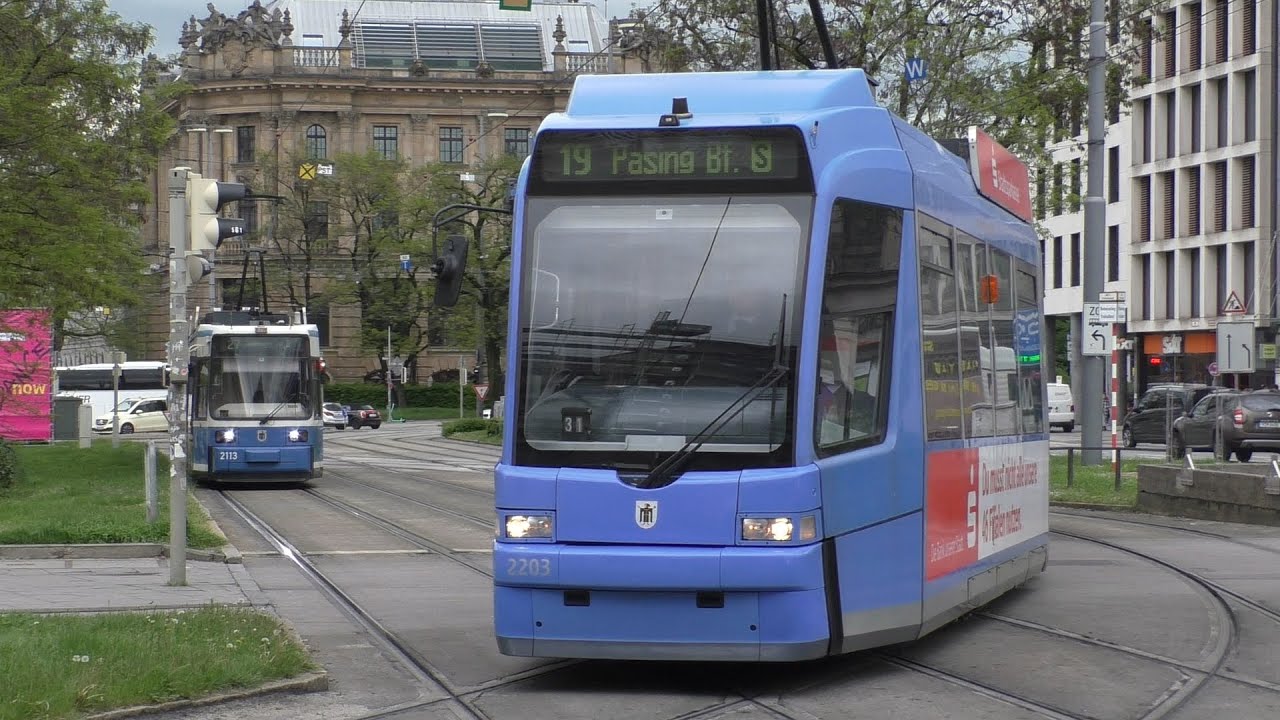 5 Trams in 5 Minutes: downtown Munich busy intersection - YouTube
