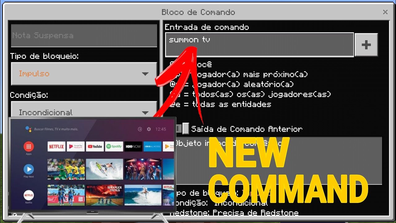 COMANDO TELEVISÃO NO MINECRAFT PE (COMMAND BLOCK) tv command mcpe - YouTube