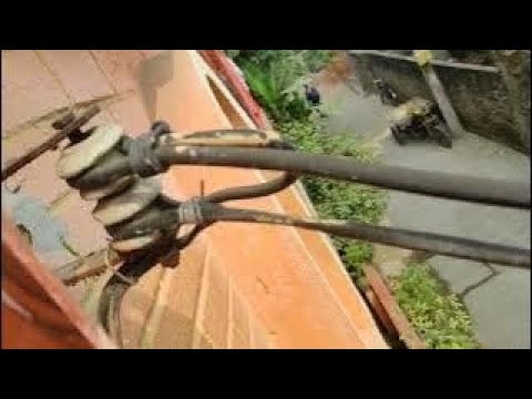 Electrical Cable Stringing From Pole To House | Electrical Service Line ...