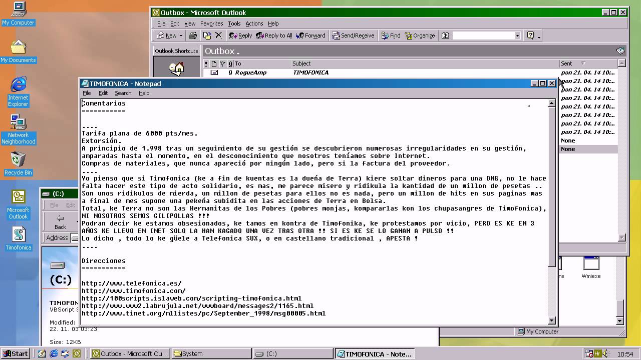 E-mail Worm (Visual Basic Script): Timofonica.A - YouTube