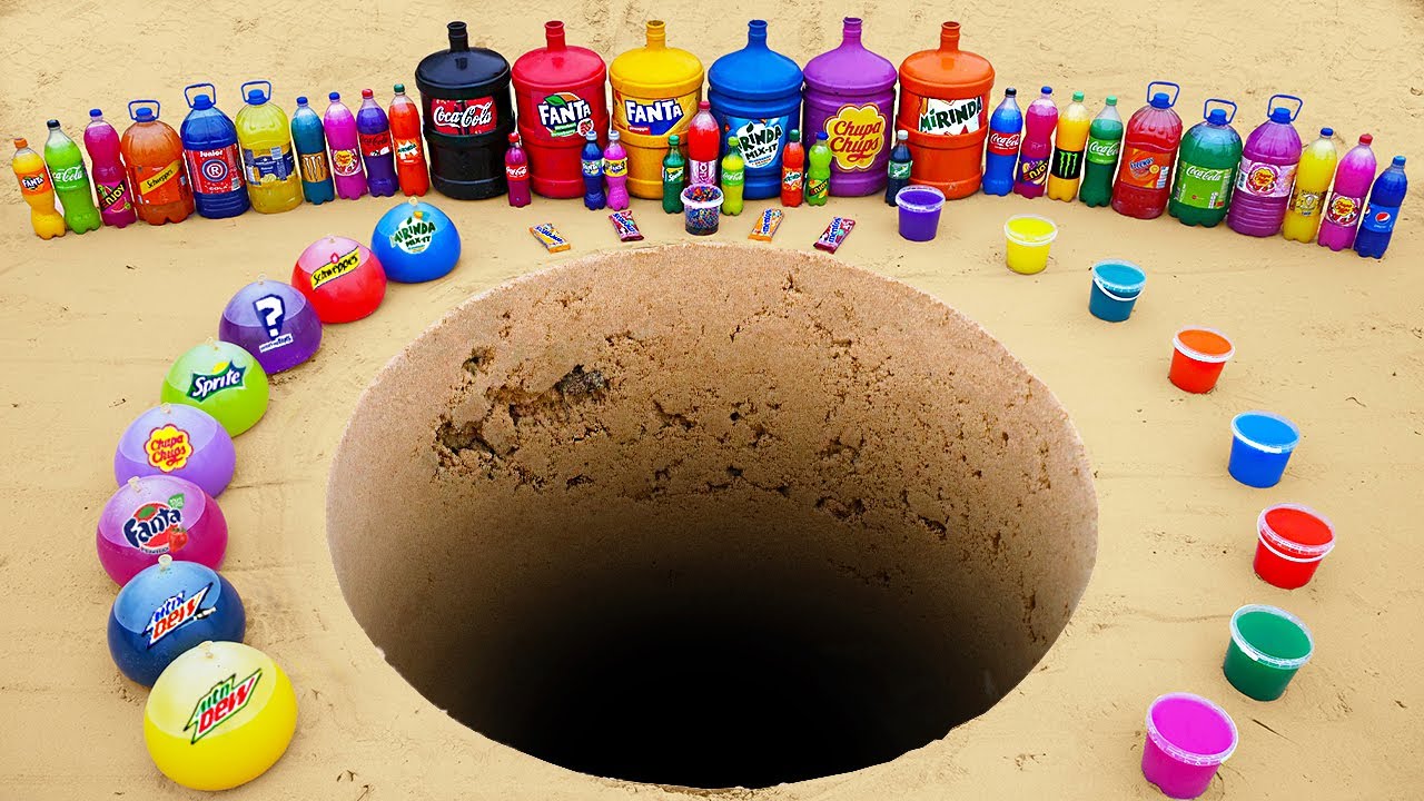 Giant Eruption from 8 Pipes with Big Balloons, Giant Coca Cola, Fanta ...