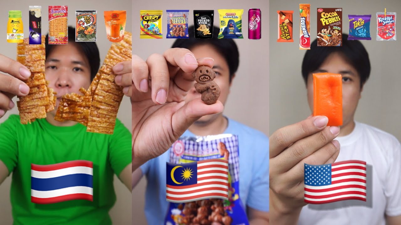 KOMPILASI MAKAN SNACK DARI NEGARA THAILAND, MALAYSIA, DAN AMERIKA - YouTube