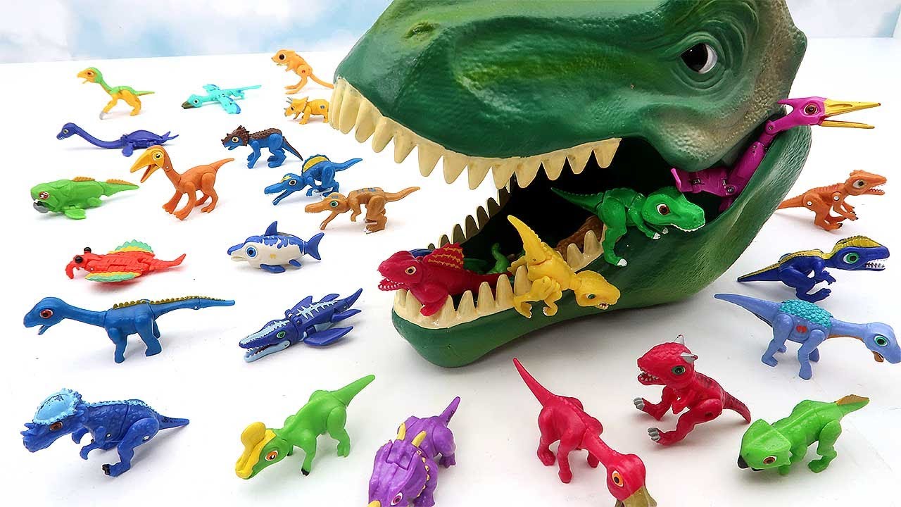 50 Mini Dinosaurs In Tyrannosaurus Rex Heads! Learn Dinosaur Names For ...