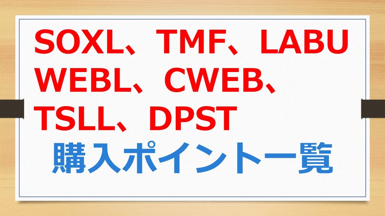 購入ポイント一覧、SOXL、TMF、LABU、WEBL、CWEB、TSLL、DPST【ボケ防止・趣味の株式投資で儲ける】 - YouTube