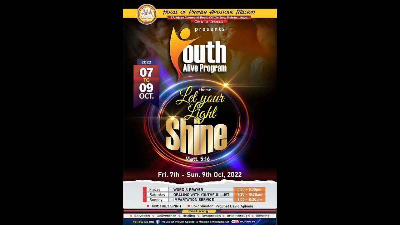 YOUTH ALIVE PROGRAMME // PASTOR DAVID AJIBADE // LET YOUR LIGHT SHINE ...