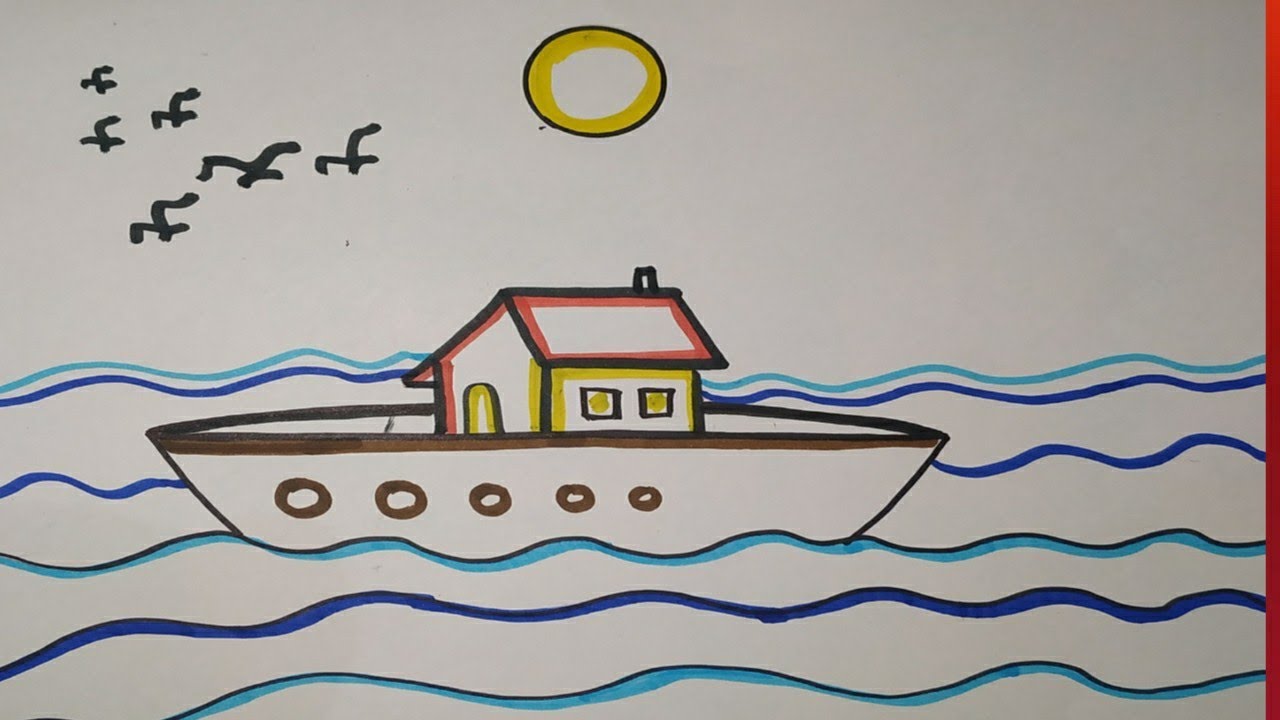 How to draw house boat drawing. - YouTube