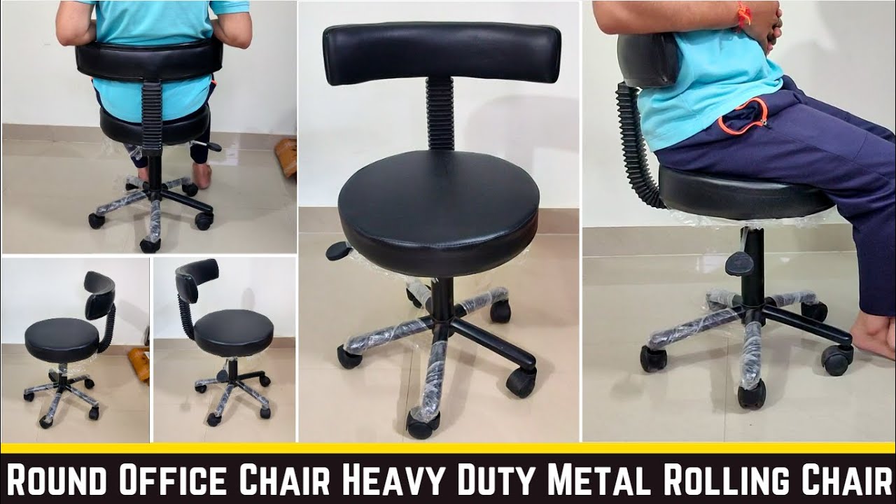 Round Office Chair Heavy Duty Metal Stand Rolling Compact Chair for ...
