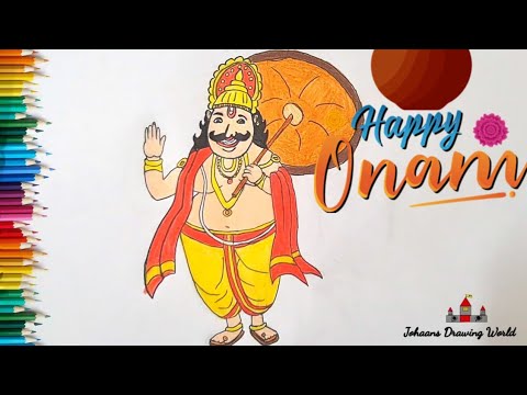 How to draw Maveli | Easy Mahabali drawing | Onam festival drawing ...