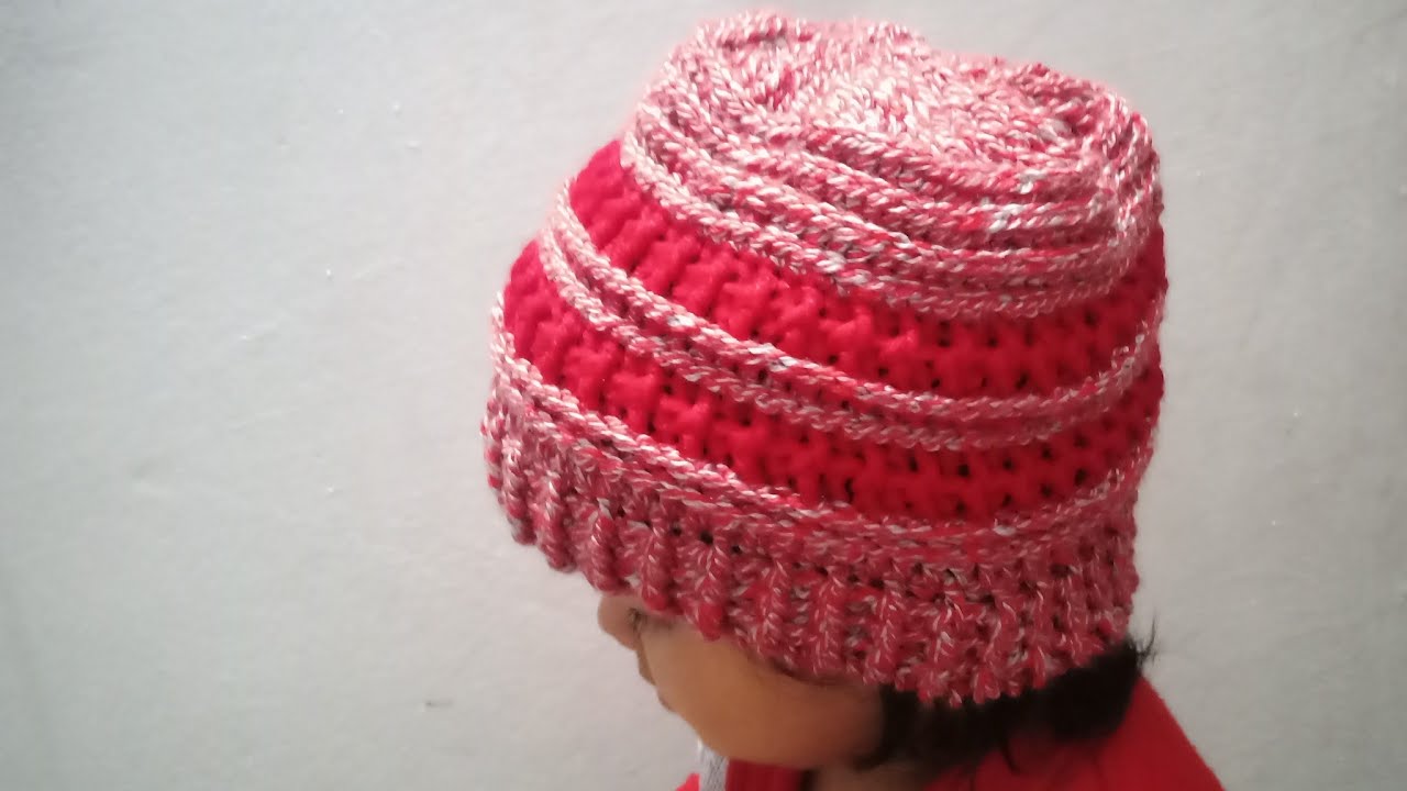 DIY how to crochet a cap with shaded yarn and basic stitches - YouTube