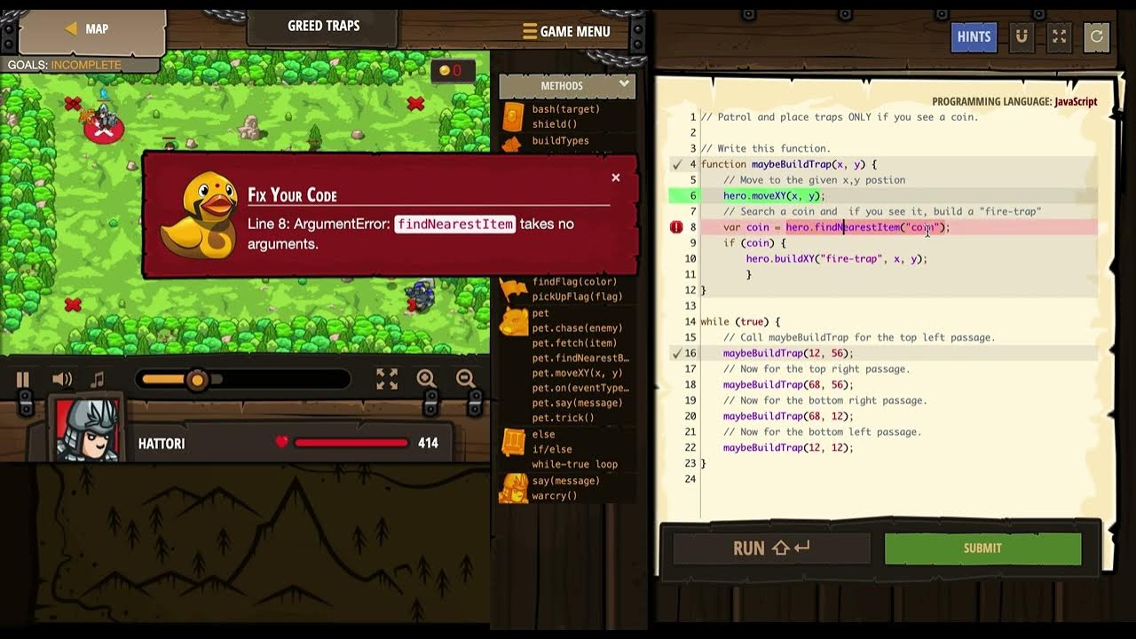 CodeCombat - Greed Traps - JavaScript - YouTube