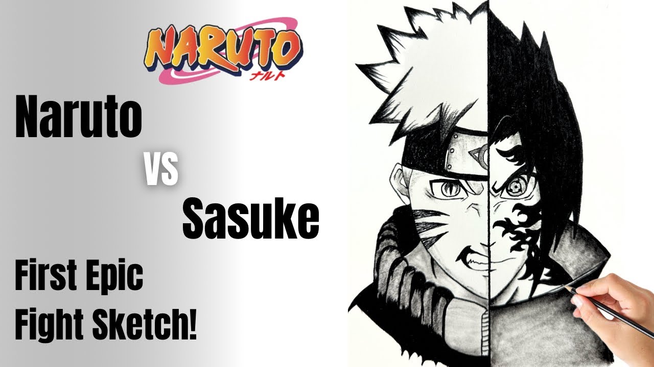 Naruto vs Sasuke 🔥 | Epic Half-Face Sketch of Their First ...