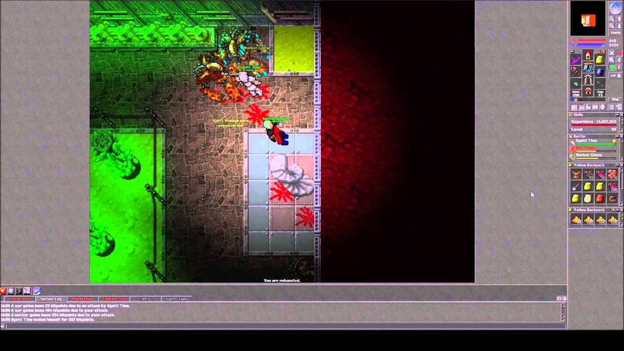 Tibia #085 - Double XP Week - Worker Golems & War Golems - Level 100 ...