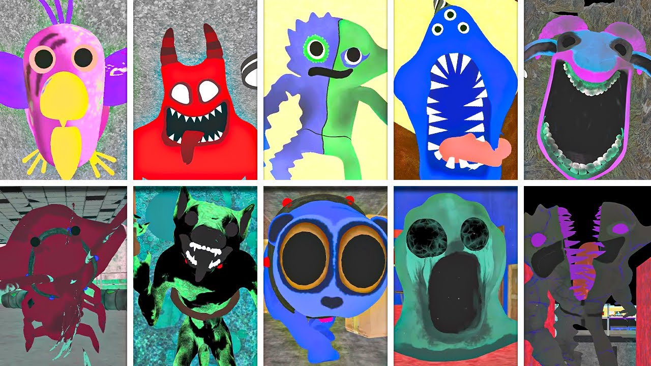 Garten of Banban 0,1,2,3,4,6,7,8 - All BOSSES and JUMPSCARES in BRIGHT ...